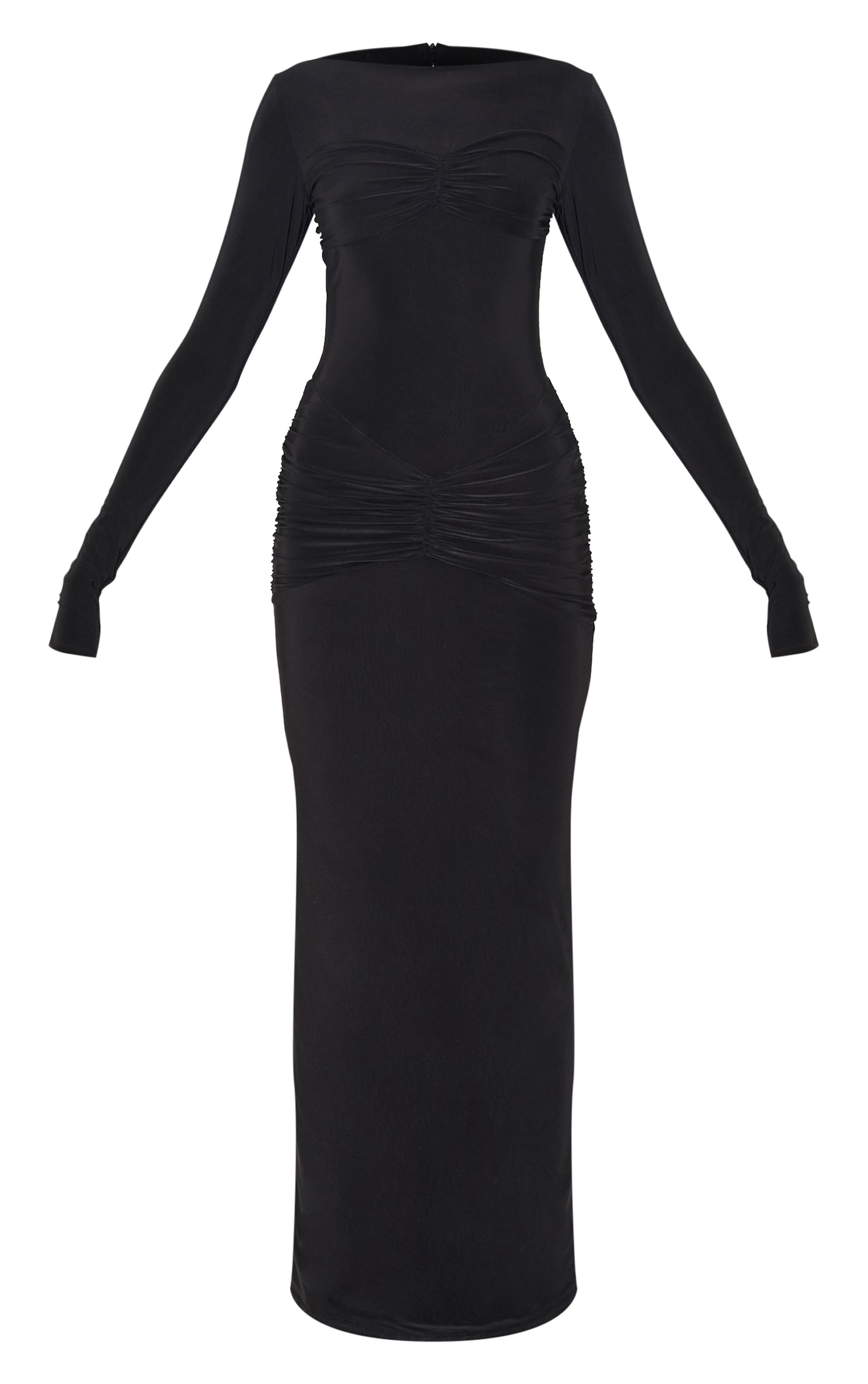 Black Sinky Ruched Panel Detail Maxi Dress | Dresses | PLT USA