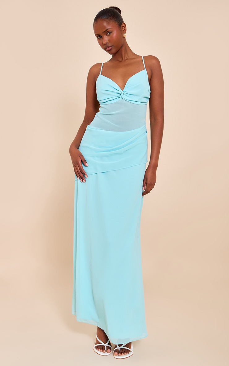 Pale Blue Chiffon Twist Mesh Maxi Dress | Dresses | PrettyLittleThing AUS