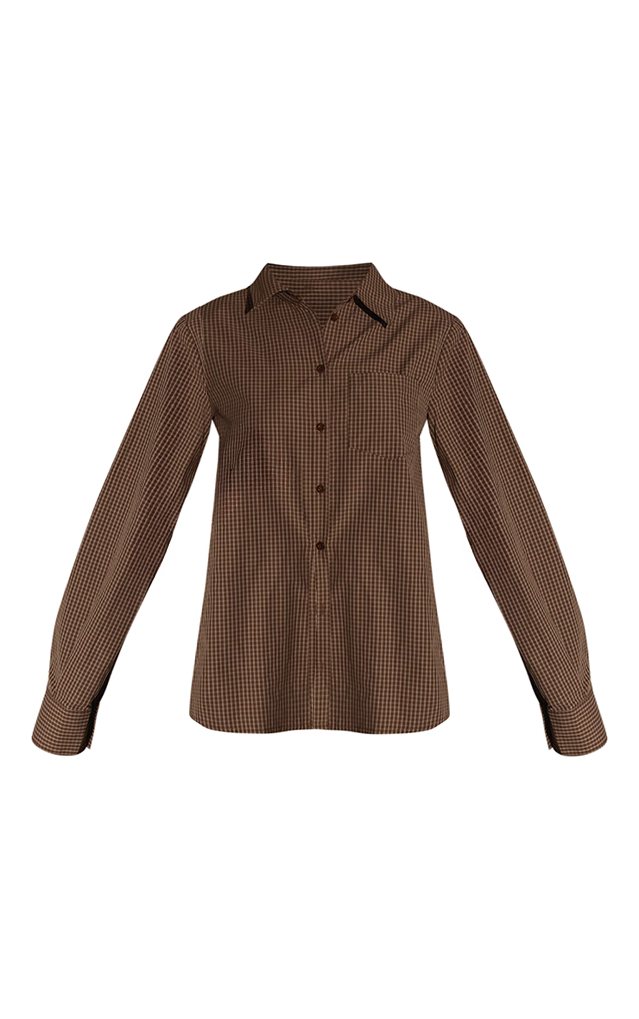 Brown Check Shoulder Pad Oversized Shirt | Tops | PrettyLittleThing USA