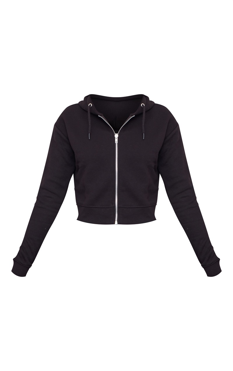 Black Zip Cropped Hoodie | Sweat | PrettyLittleThing USA