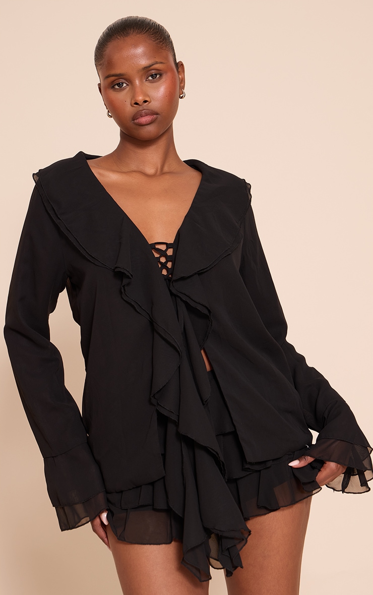 Black Chiffon Frill Micro Mini Skirt | Co-ords | PLT