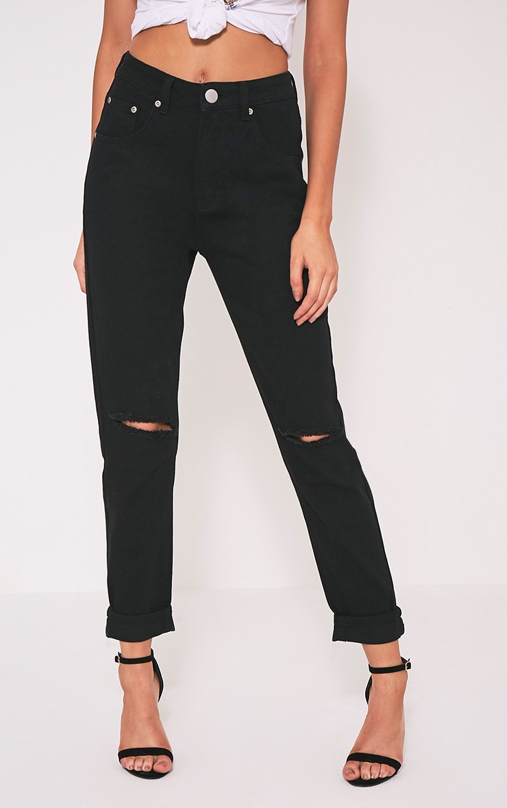 Black Knee Rip Mom Jean | Jeans | PrettyLittleThing CA
