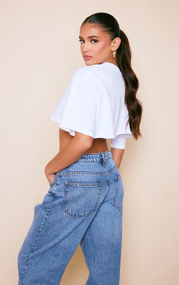 White Disguise Shine Puff Print Micro Crop T Shirt | Tops | PLT