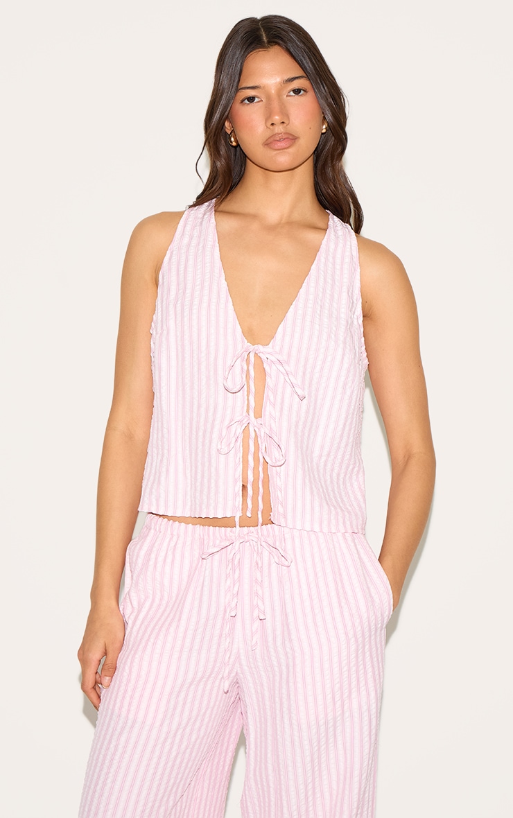 Pink Striped Sleeveless Tie Front Top | Co-ords | PLT