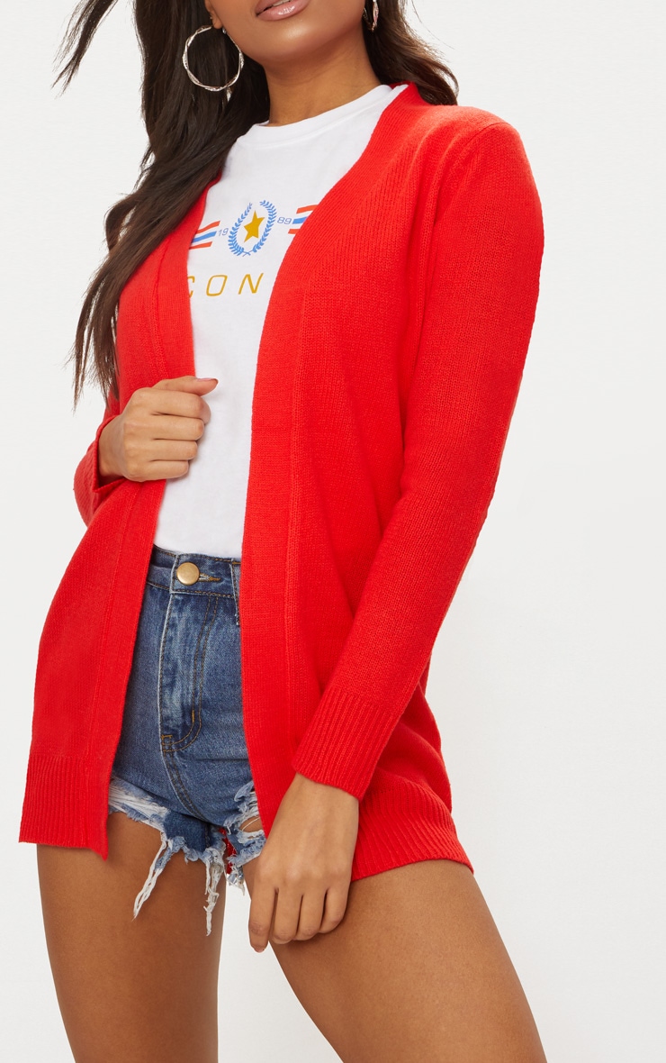 Red Longline Cardigan | Knitwear | PrettyLittleThing