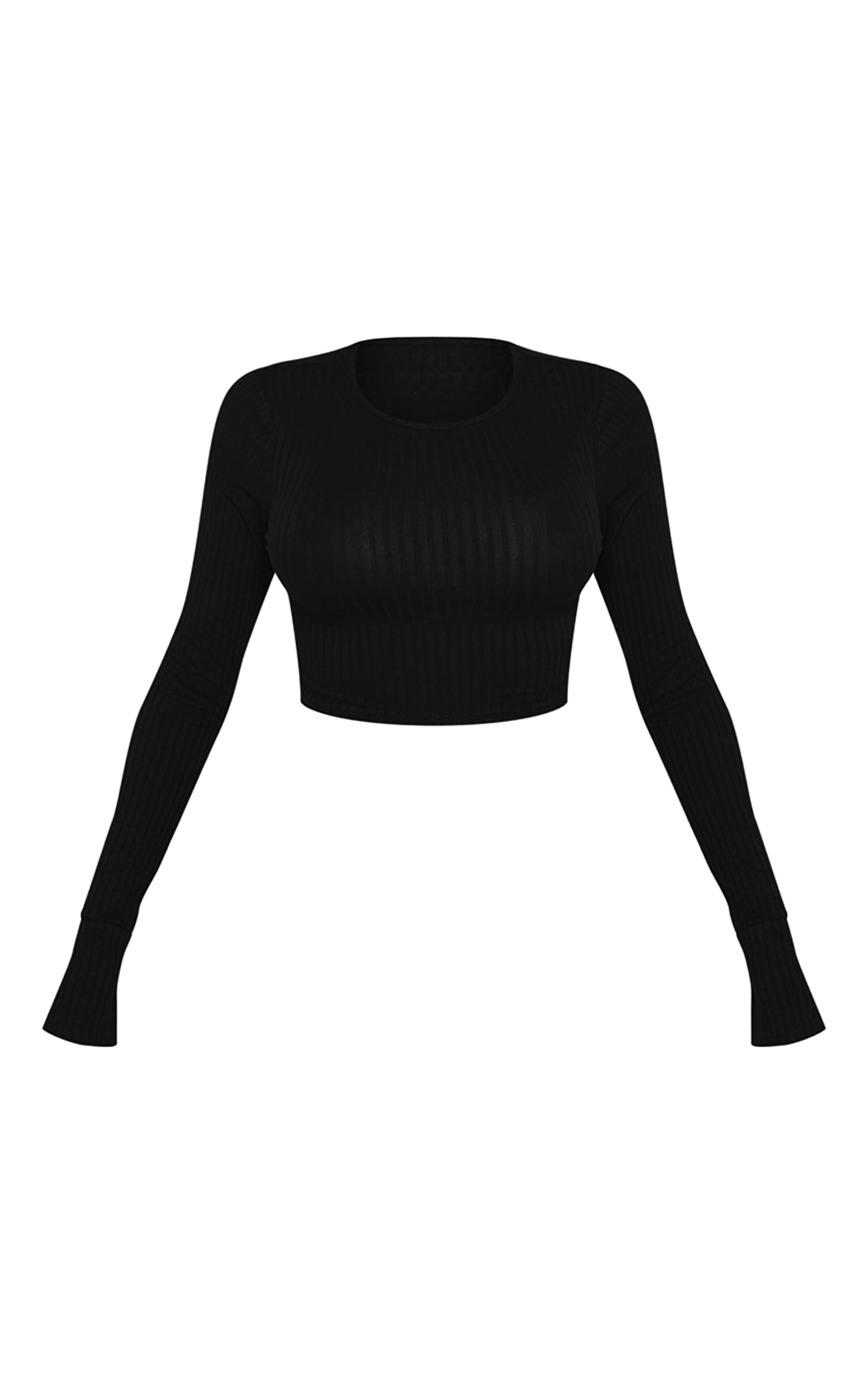 Shape Black Soft Ribbed Long Sleeve Crop Top Shape Prettylittlething Usa