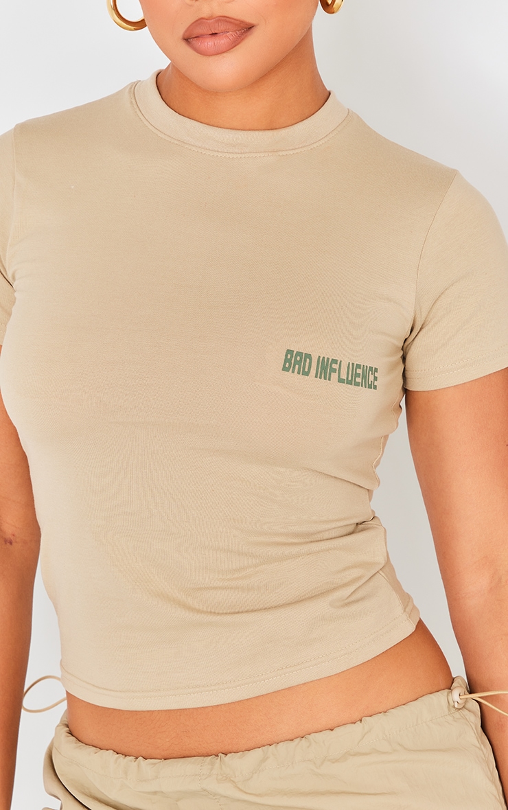 Sage Bad Influence Printed Long Fitted T Shirt | PrettyLittleThing SA