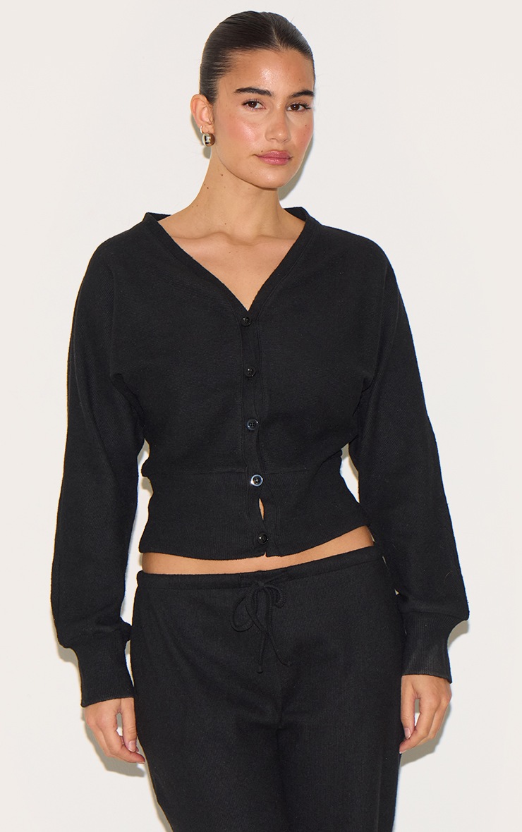 Black Soft Ribbed Button Up Cardigan | Co-ords | PrettyLittleThing USA