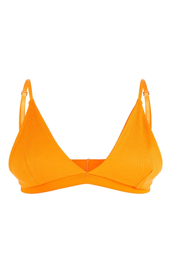 Bright Orange Ribbed Plunge Bralet | Co-ords | PrettyLittleThing USA