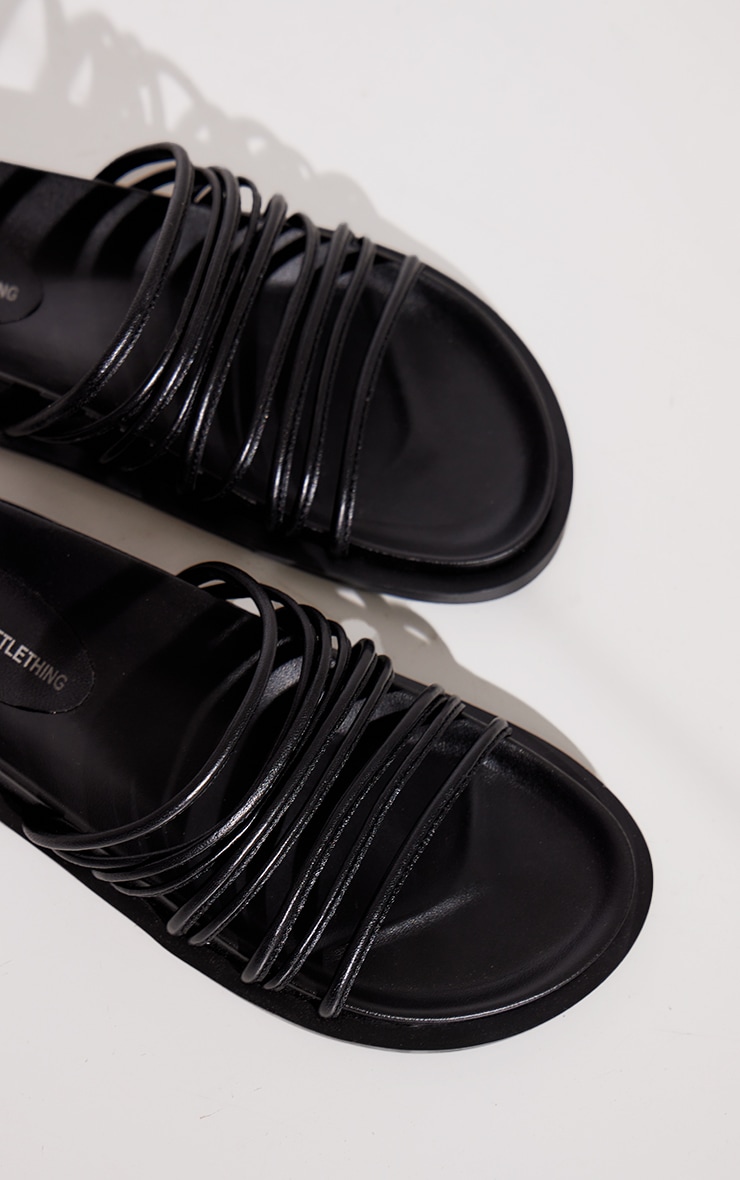 Black Real Leather Round Toe Strap Footbed Sandals | Footwear ...