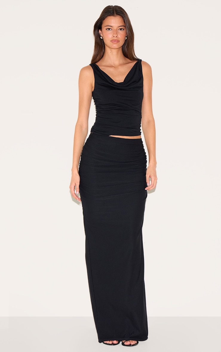 Black Soft Touch Ruched Back Maxi Skirt | Co-ords | PrettyLittleThing IRE