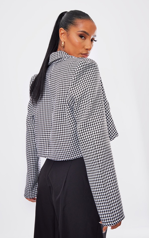 Black White Basic Houndstooth Boxy Cropped Blazer | Outerwear | PrettyLittleThing USA