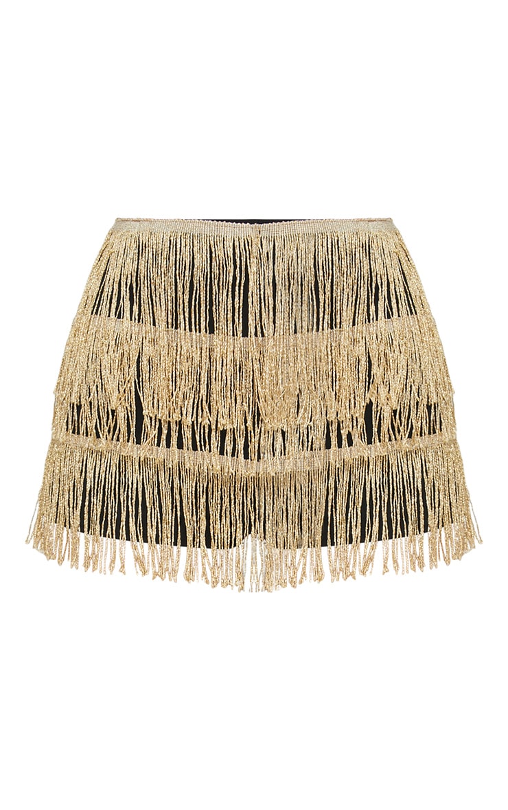 Gold Tiered Fringe Shorts | Shorts | PrettyLittleThing AUS