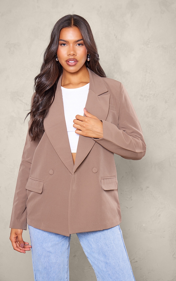 Mushroom Double Breasted Oversized Boxy Fit Blazer | Outerwear ...