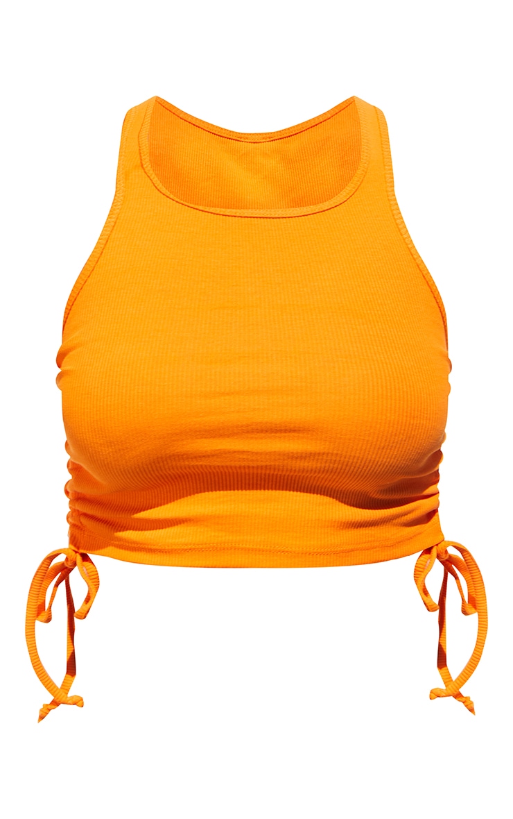 Orange Rib Ruched Drawstring Side Crop Vest | PrettyLittleThing