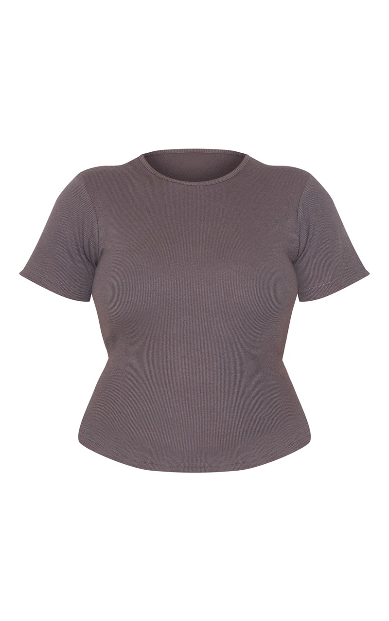 Plus Charcoal Grey Basic Rib Short Sleeve Top | Plus Size | PLT