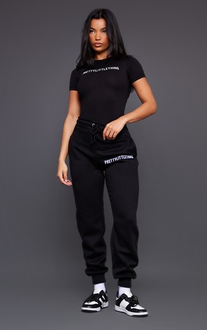 PLT Black Logo Short Sleeved Bodysuit | Sweat | PrettyLittleThing USA