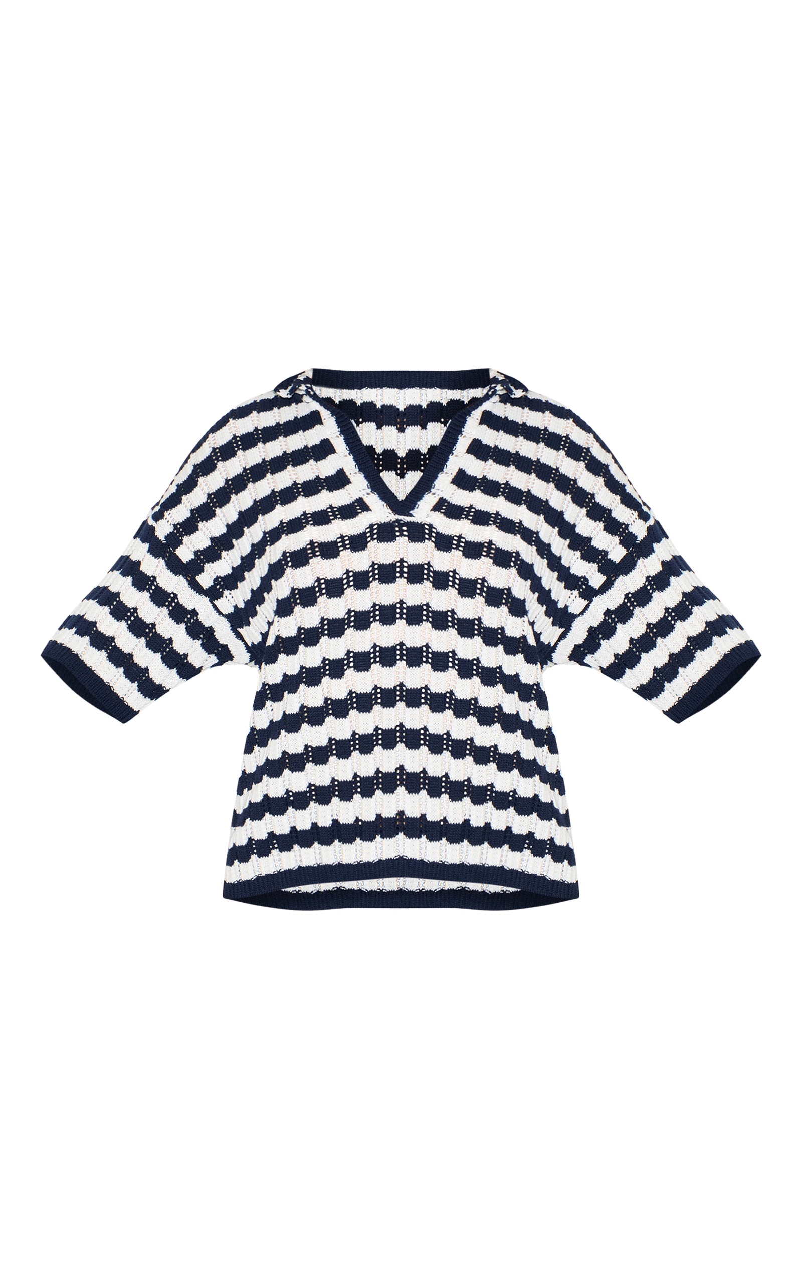 Navy Crochet Stripe Rugby Knit Top | Knitwear | PLT USA
