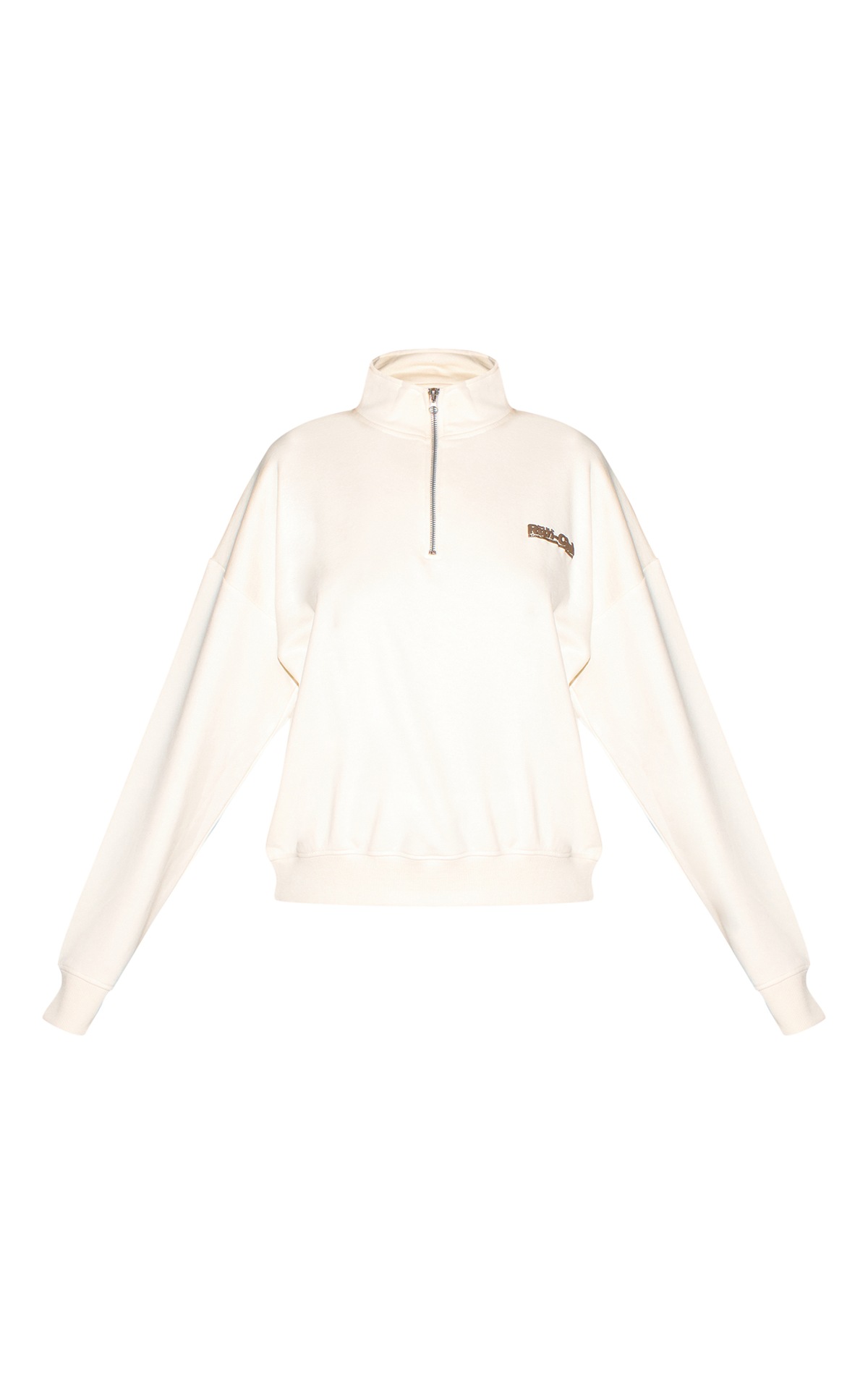 Cream Run Club Puff Print Quarter Zip Sweatshirt | Athleisure | PrettyLittleThing USA