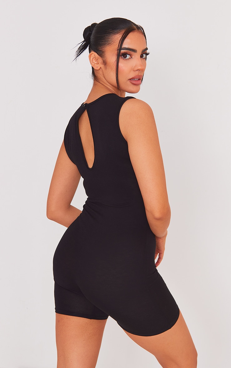 Plt Black Jersey Short Sleeve Unitard | PrettyLittleThing