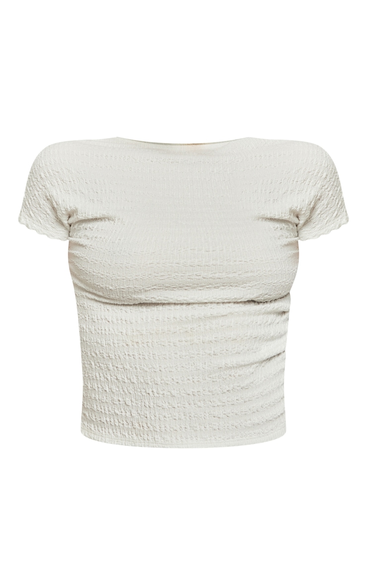 White Textured Short Sleeve Open Back Top | PrettyLittleThing