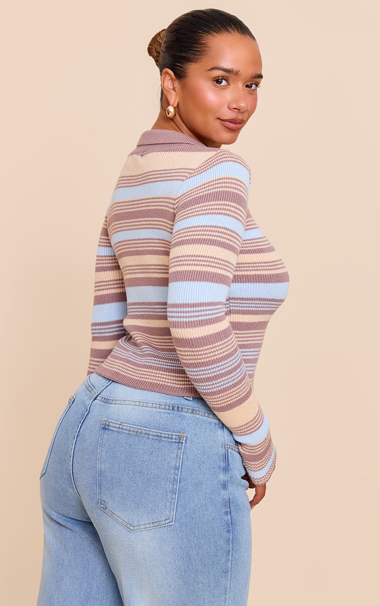 Shape Mocha Knitted Stripe Button Front Cardigan | Shape | PLT