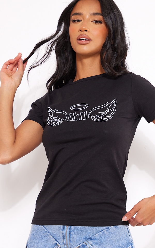 Petite Black 11:11 Graphic Cropped Tee | Petite | PLT USA