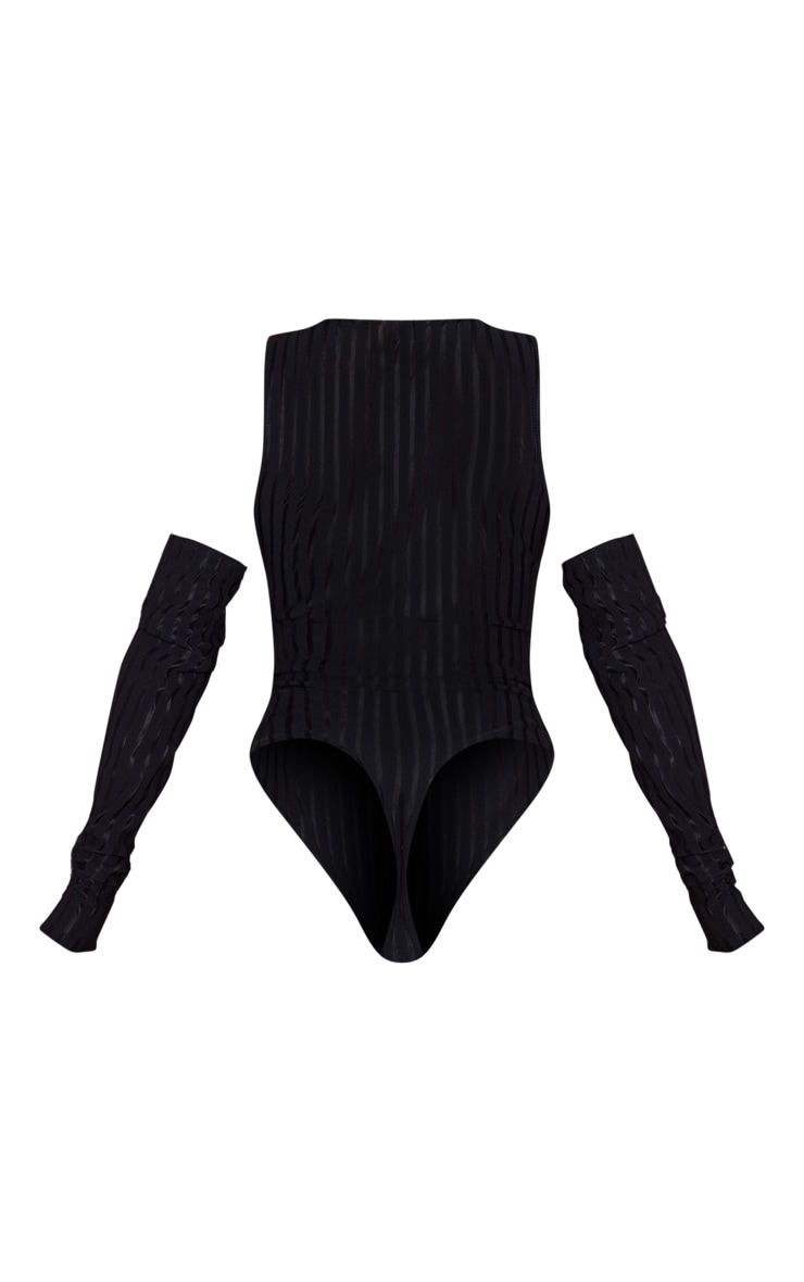 Black Vertical Stripe Cold Shoulder Bodysuit | PrettyLittleThing