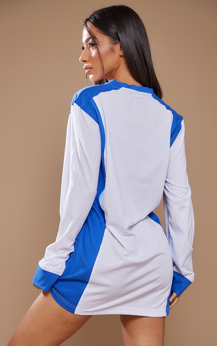 Petite Blue Motorsport Graphic T Shirt Dress | PrettyLittleThing