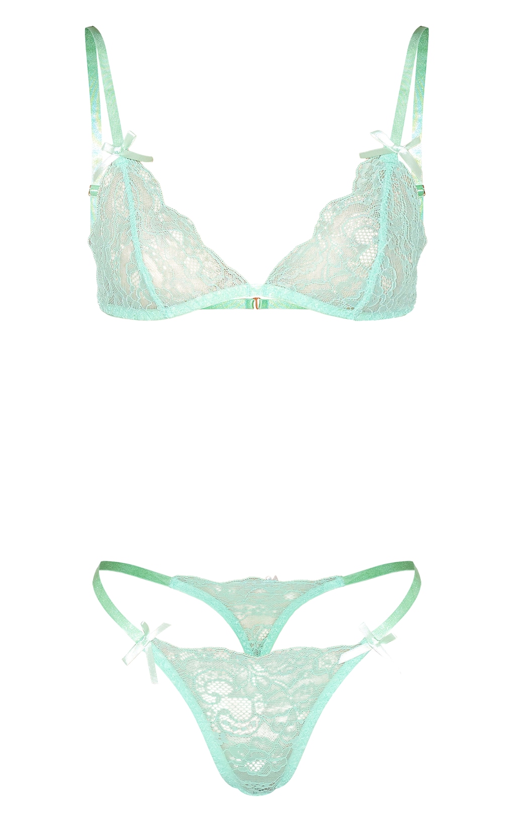 Mint Lace Triangle Bow Detail Lingerie Set | Lingerie & Nightwear | PLT