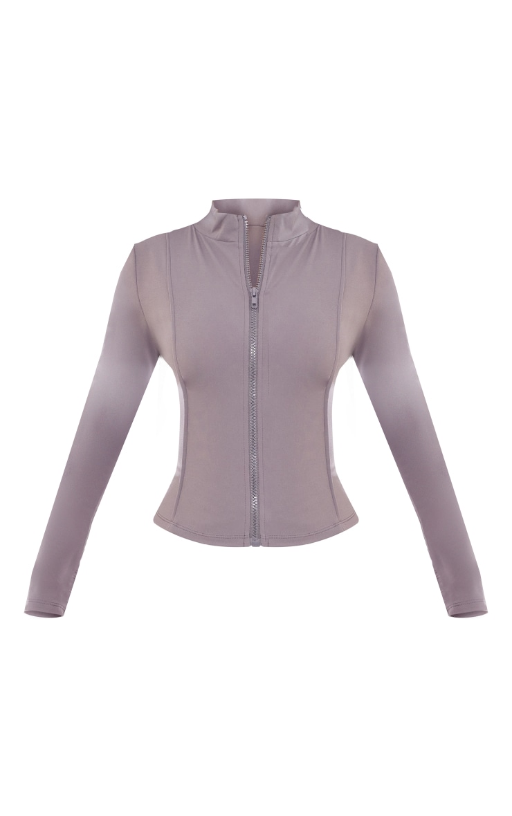 Petite Charcoal Contour Sculpt Seam Zip Up Top | Petite | PrettyLittleThing