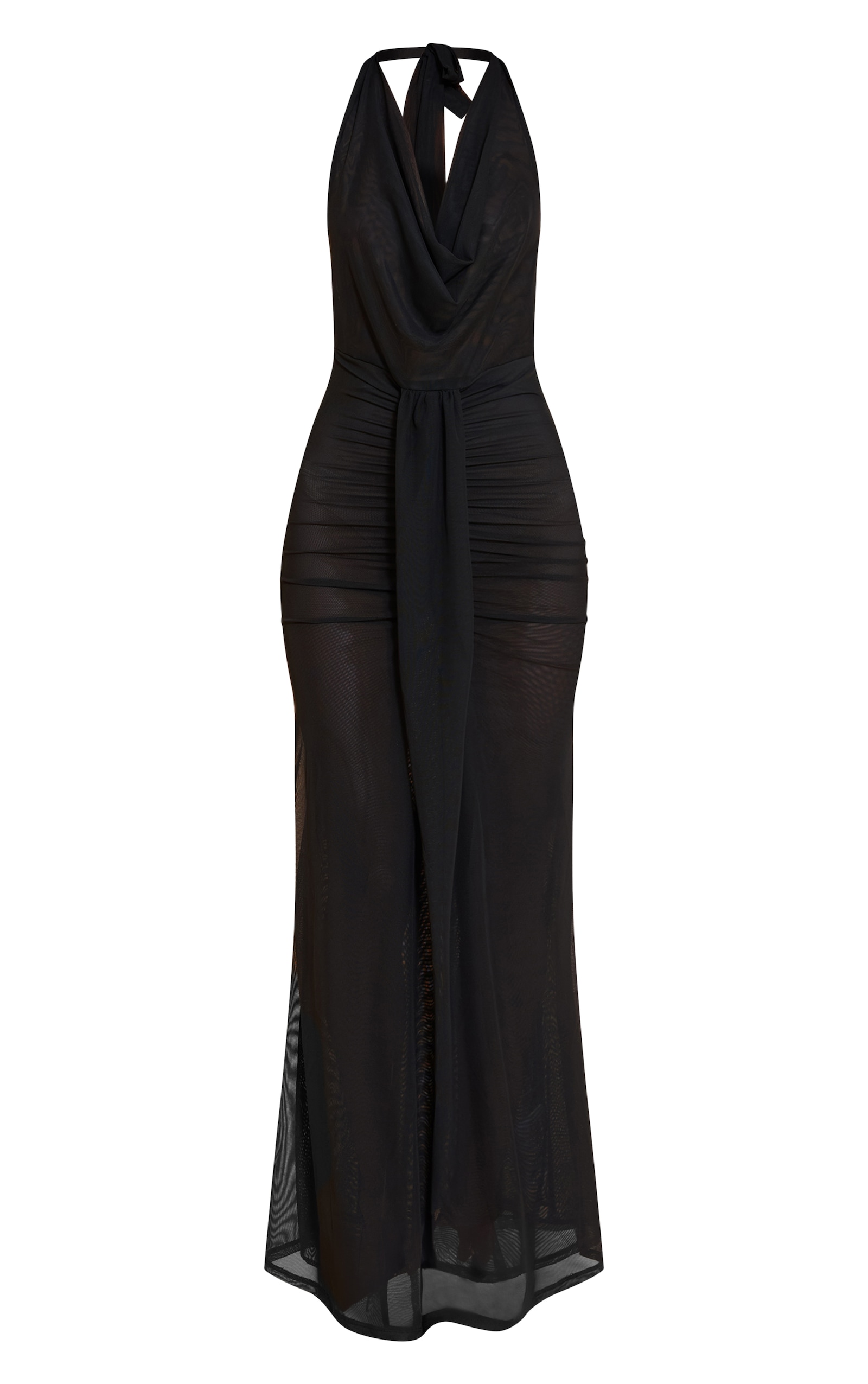 Black Double Layer Mesh Cowl Neck Maxi Dress | Dresses ...