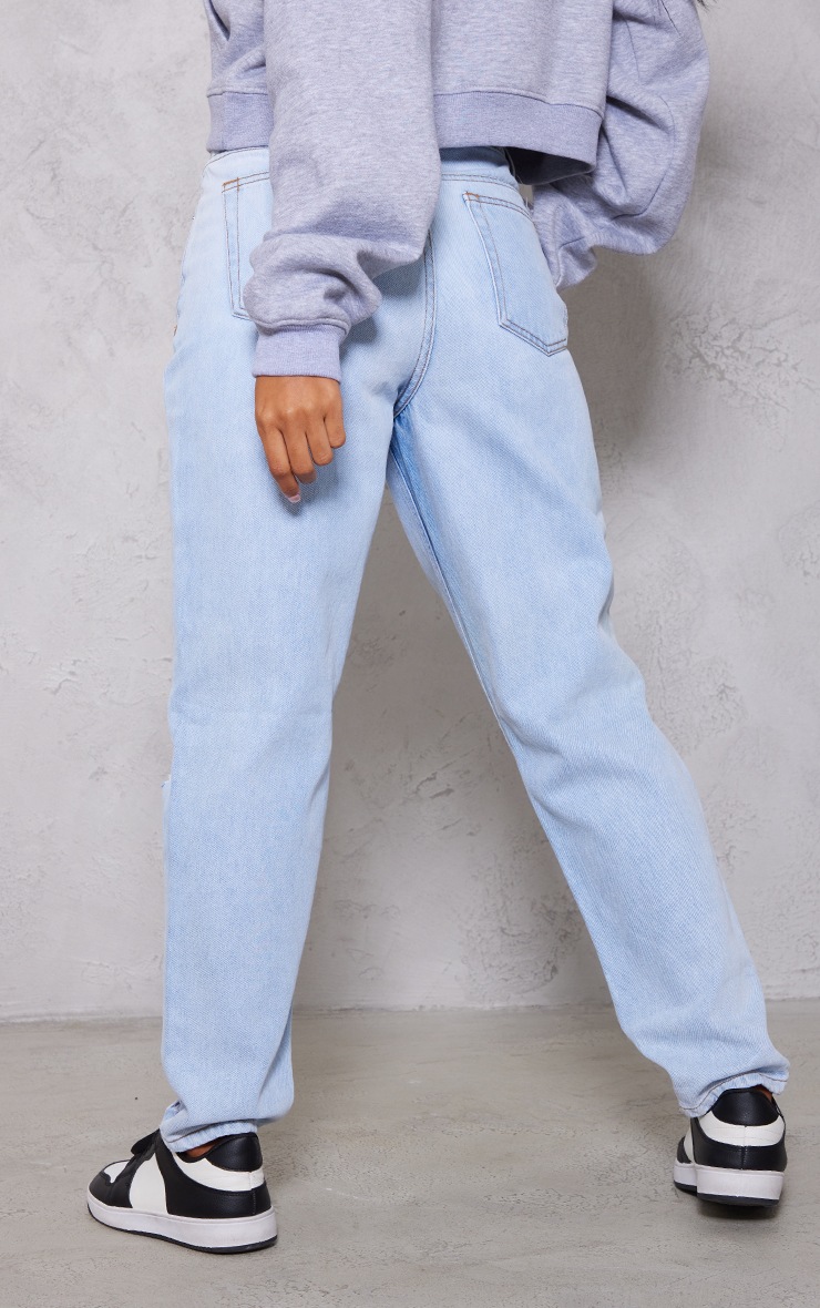 PLT Light Blue Wash Rip Hem Knee Rip Mom Jeans | Denim ...