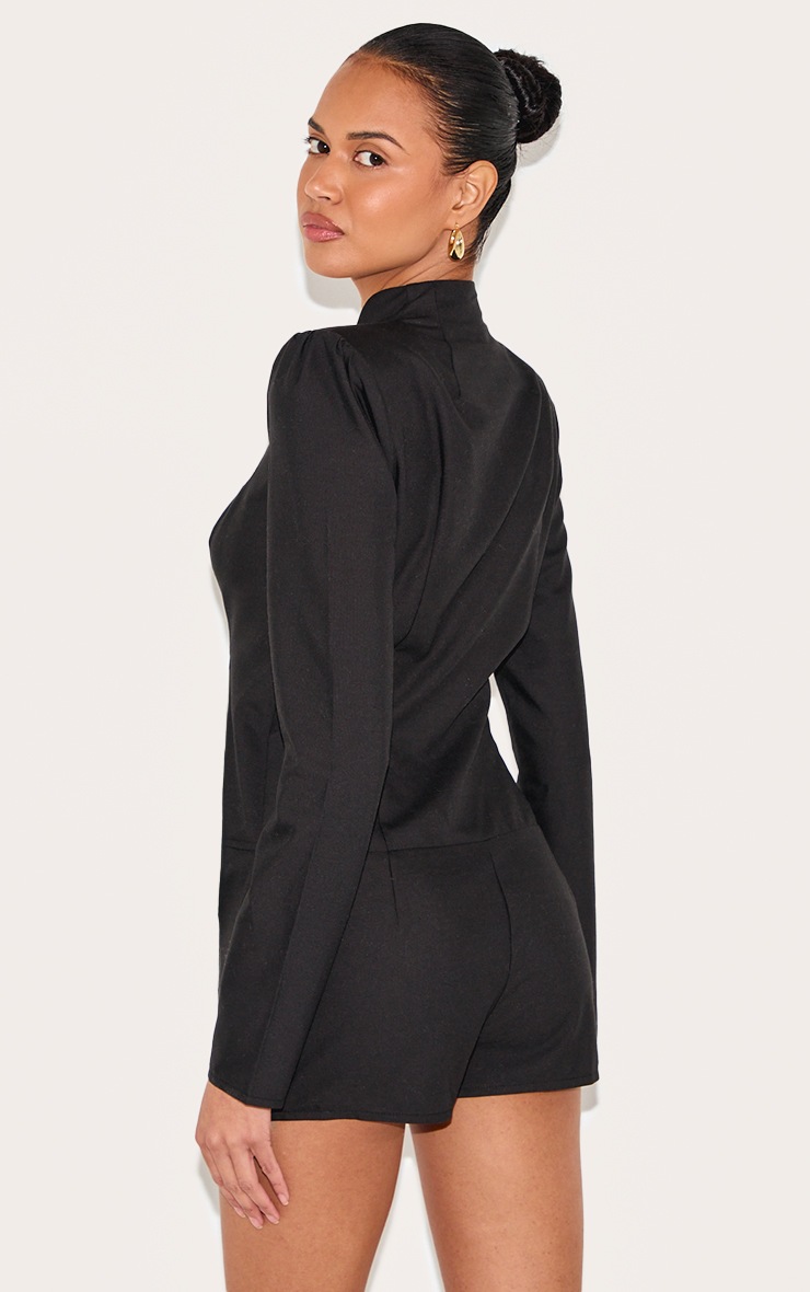 Black Woven Scoop Neck Button Detail Playsuit | Dresses | PLT