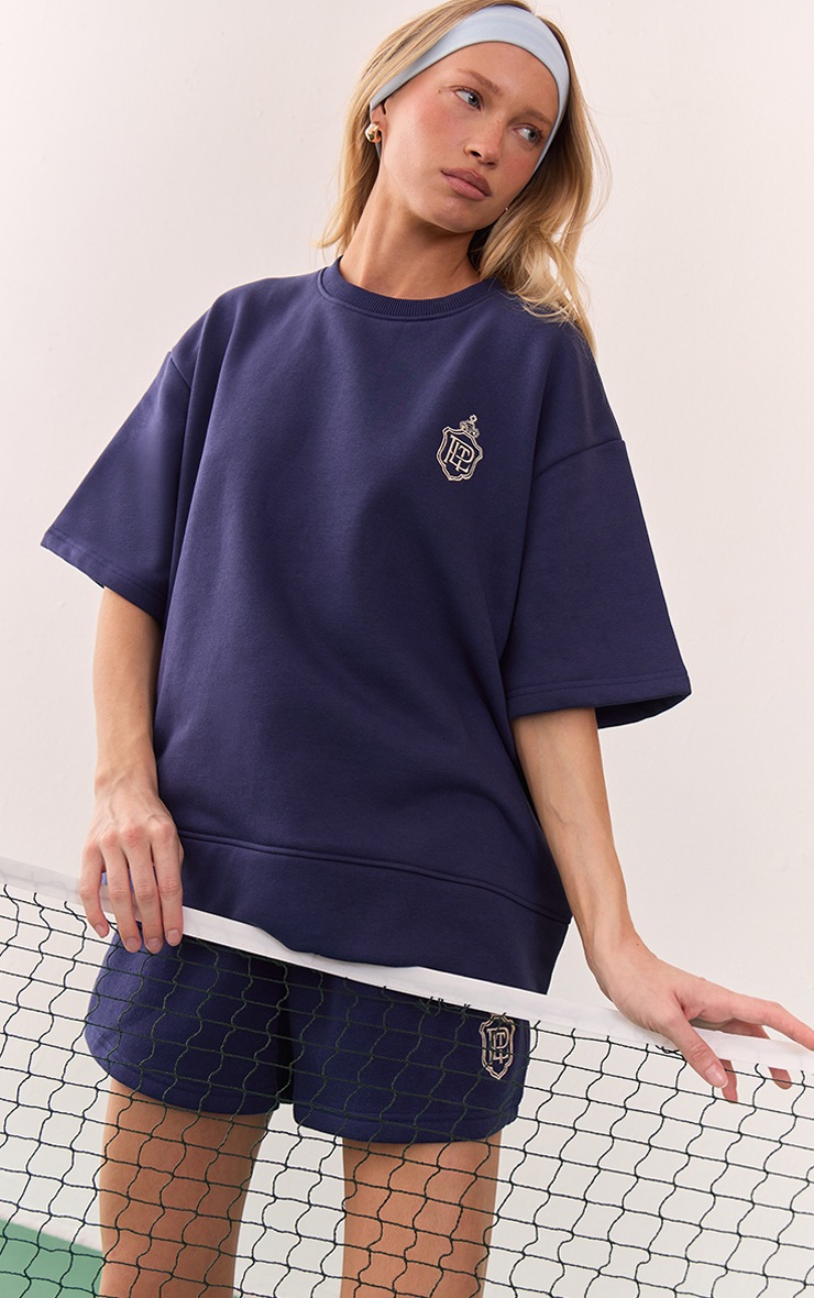 Navy Embroidered Sweat Tee | Athleisure | PLT