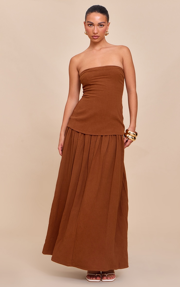 Chestnut Bandeau Long Line Maxi Dress | Dresses | PLT USA
