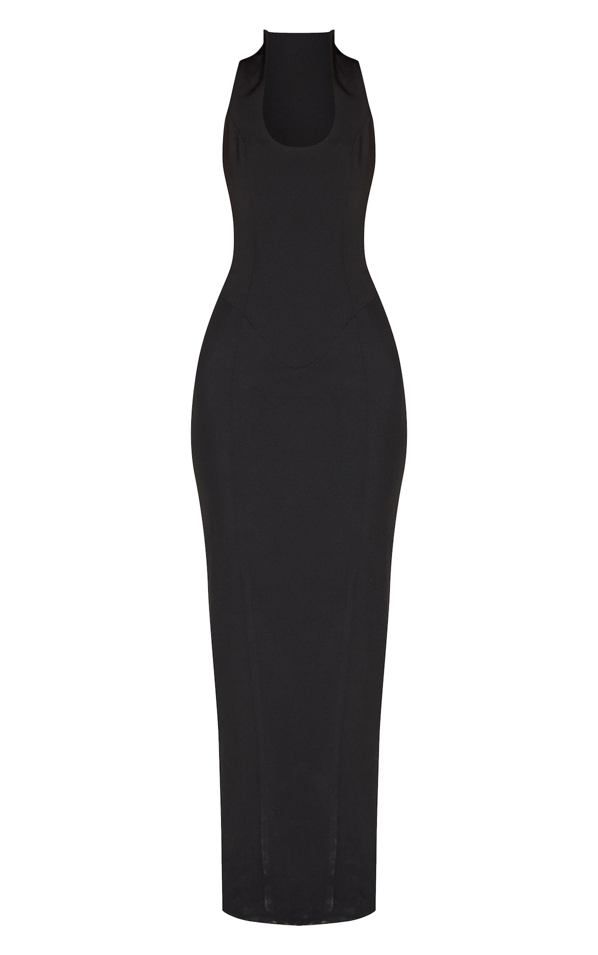 Robe Longue Tissée Noire À Col Rond | Robes | PLT FR