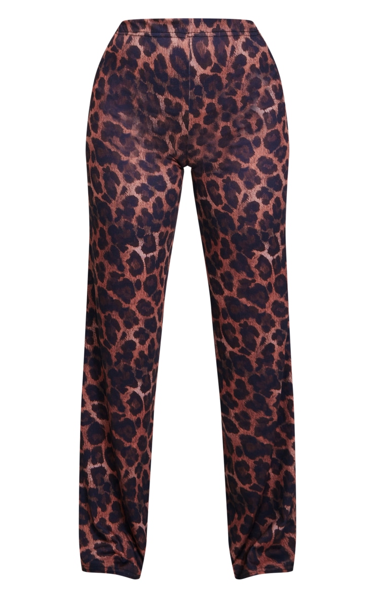 Brown Leopard Print Jersey Lace Trim Long Pj Set | PrettyLittleThing UAE