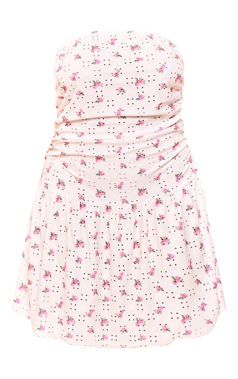 Plus White Floral Broderie Frill Bandeau Dress | Plus Size ...