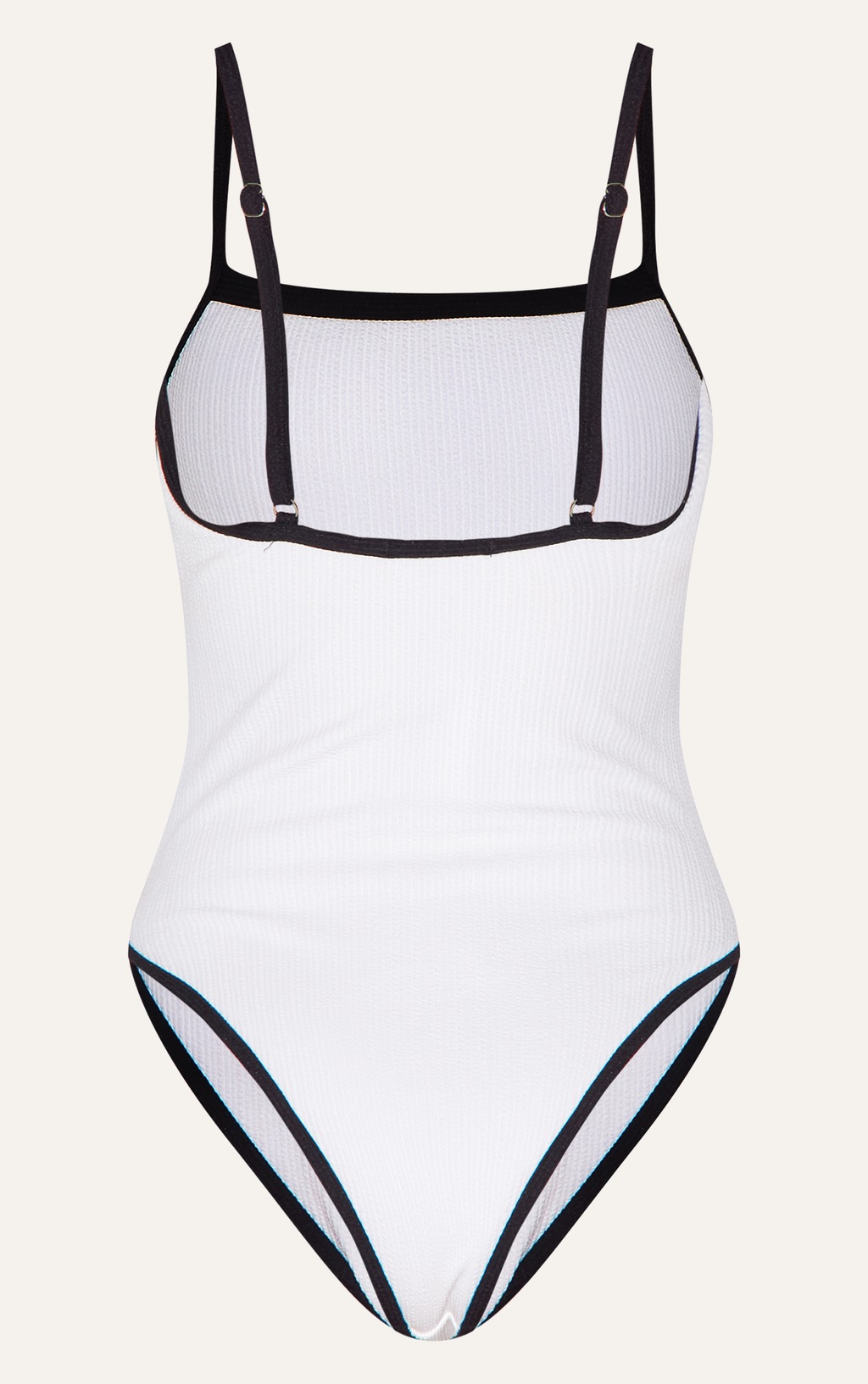 White Contrast Binding Textured Swimsuit | Swimwear | PrettyLittleThing KSA