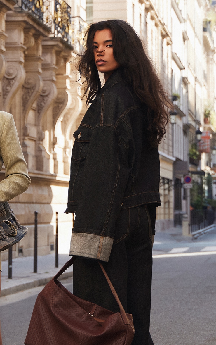 Raw Indigo Wash Turn Up Cuff Contrast Stitch Denim Jacket | Denim | PLT