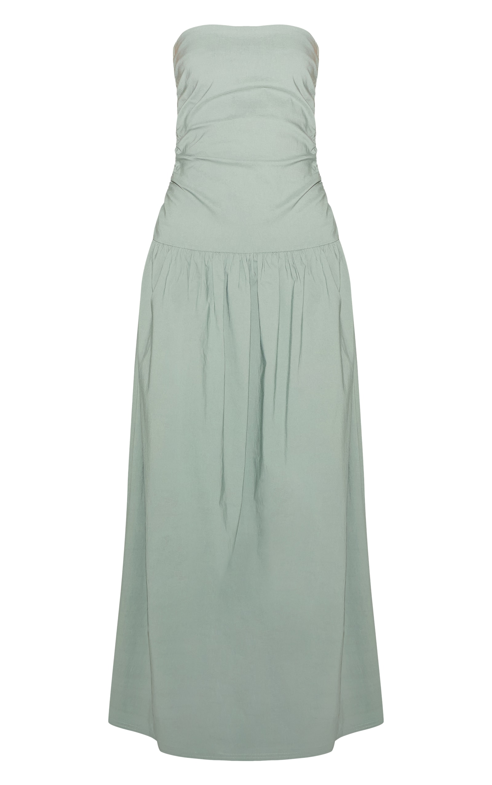 Robe Bustier Longue Tissée Stretch Sauge Froncée | Robes | PLT FR