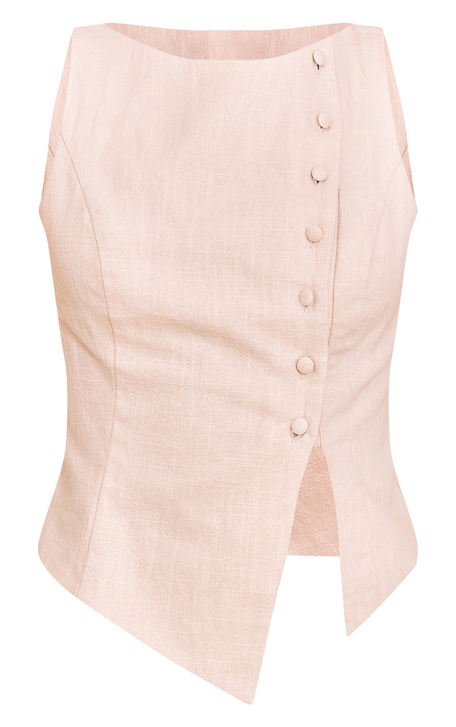 Premium Linen Blend Asymmetric Button Up Vest | Tops ...