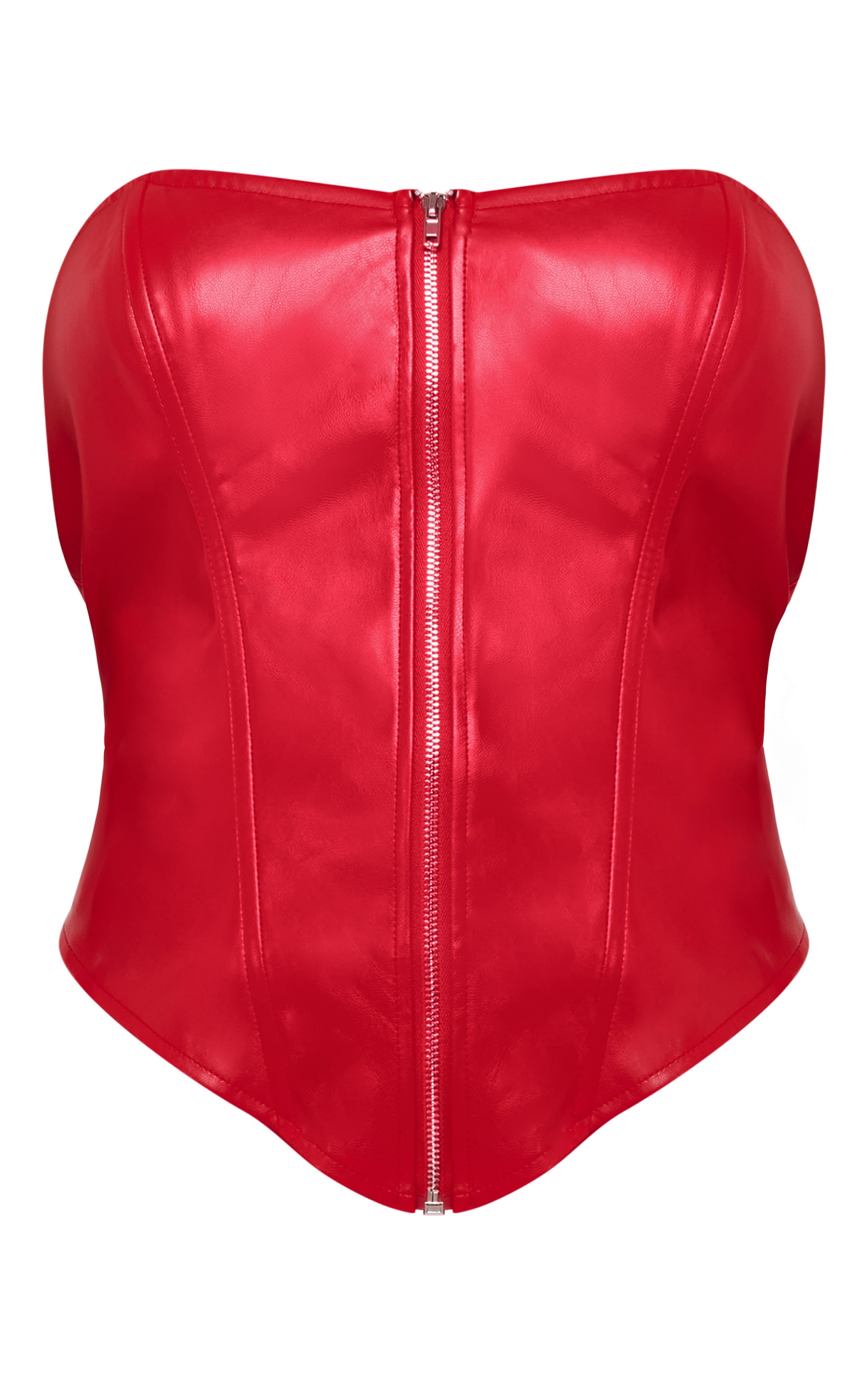 Shape Red Faux Leather Zip Front Corset | Shape | PLT USA