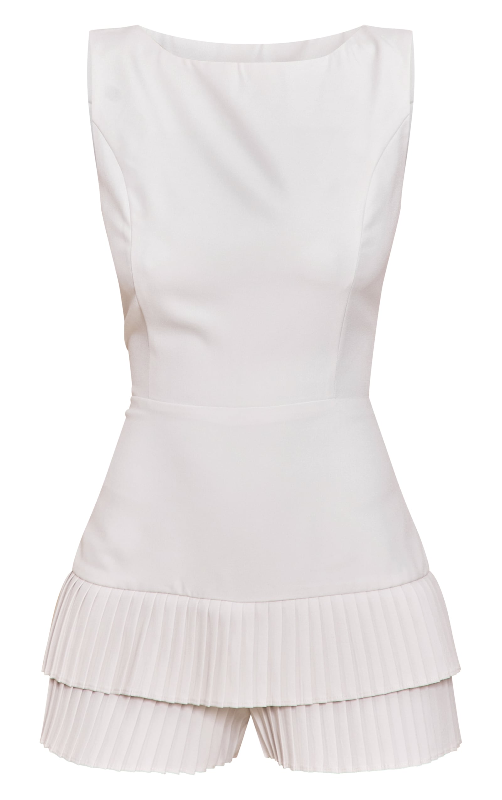 Almond Woven Boat Neck Ruffle Detail Playsuit | Dresses | PLT