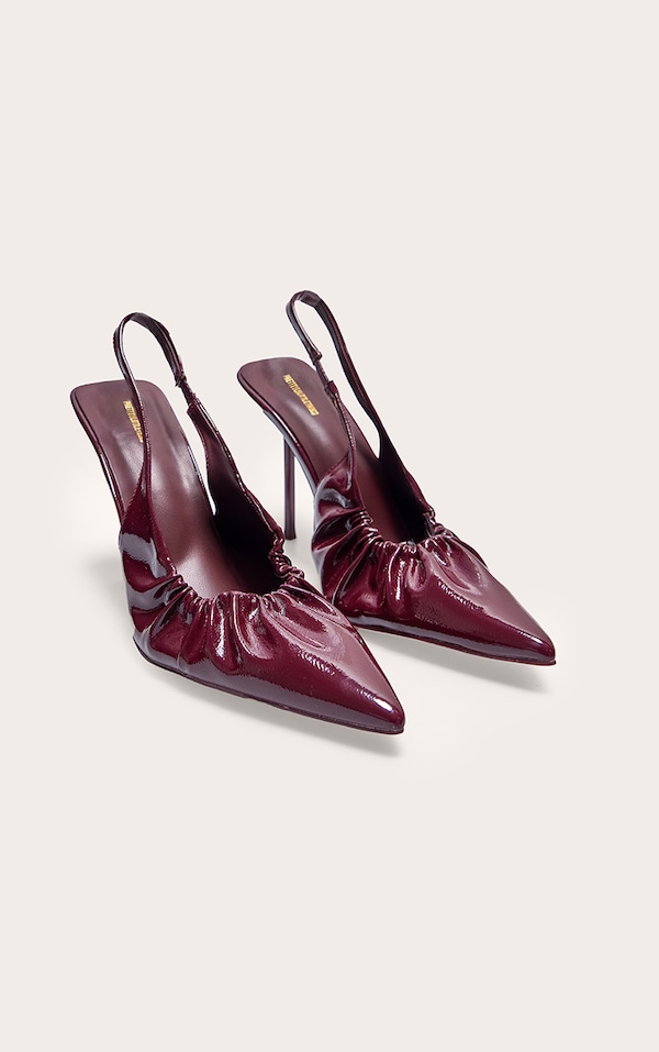 Burgundy Gathered High Stiletto Sling Back Court Heel | Footwear ...