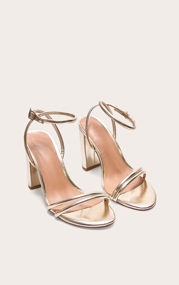 Gold Wide Fit Metallic Barely There Block High Heel Sandals | Footwear ...