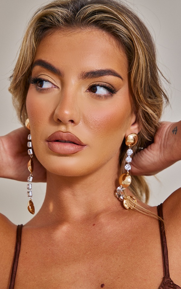 Gold Sphere Diamante Drop Statement Earrings | Accessories ...