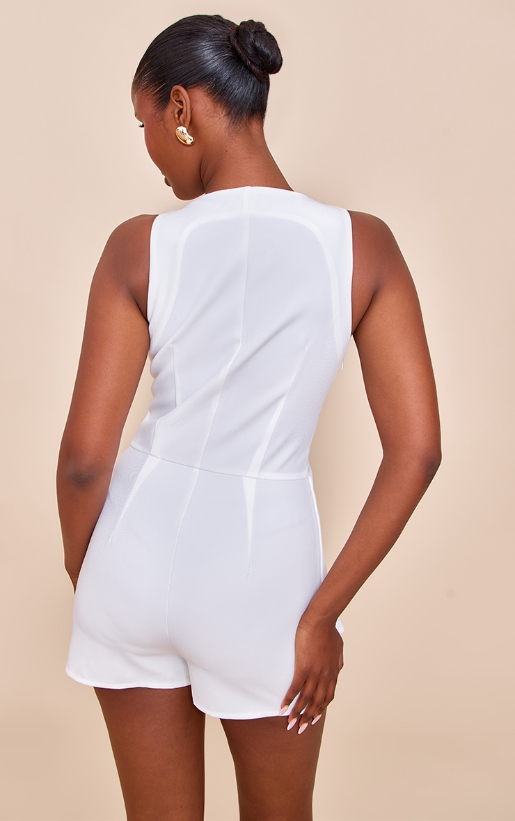 White Tailored Woven Sleeveless Playsuit | Dresses | PLT