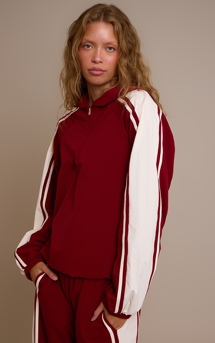 Red Shell Contrast Stripe Hooded Track Jacket | Athleisure ...